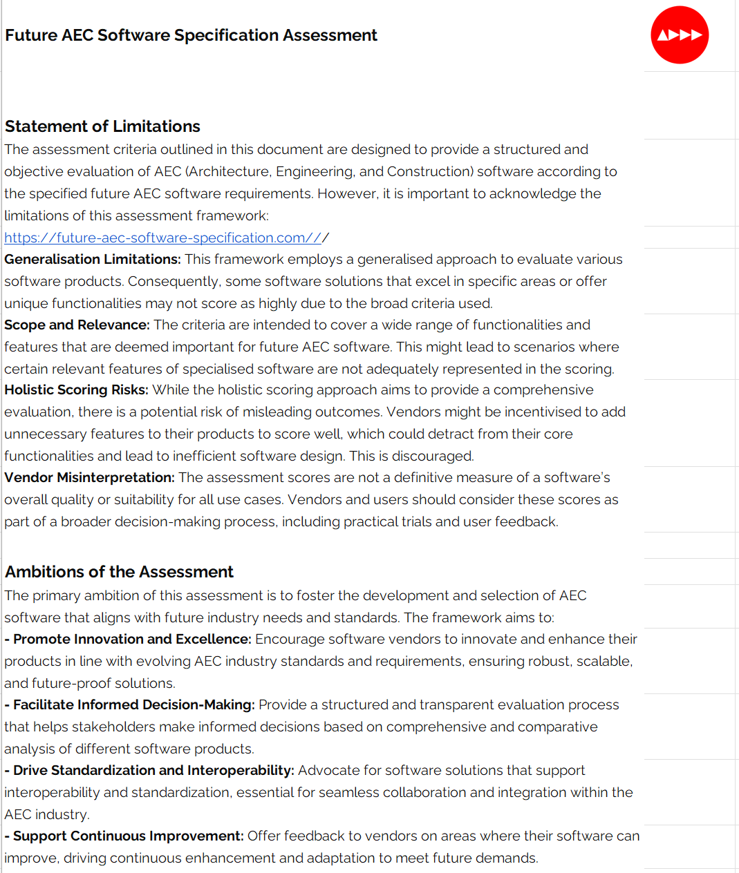 Future AEC Software Specification Assessment Criteria - ADDD